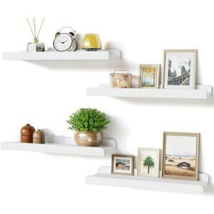 Wall Decor | White Floating Wall Shelves Set Of 4 Wood Hanging Display ...